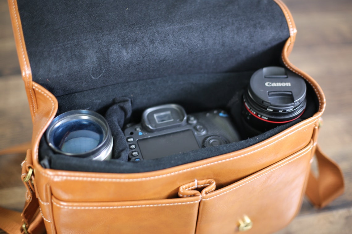 Large PU Leather Camera Bag Leather DSLR Bag Leather Trim | Etsy