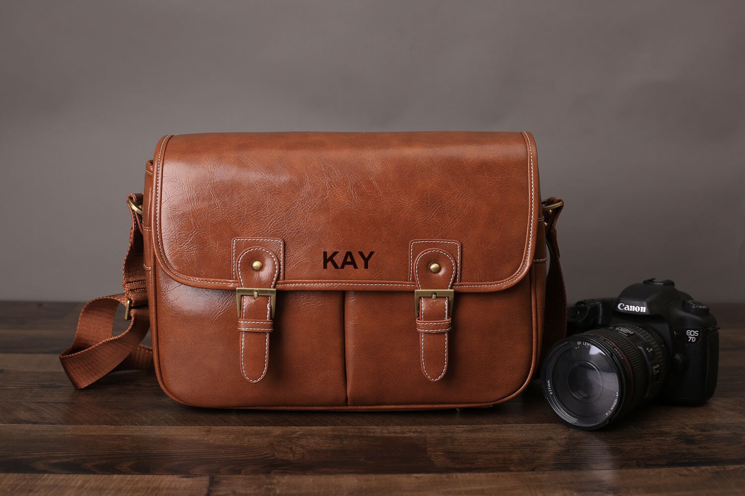 Personalized Large Leather DSLR Camera Bag Fits 2-3 Lens, Messenger ...