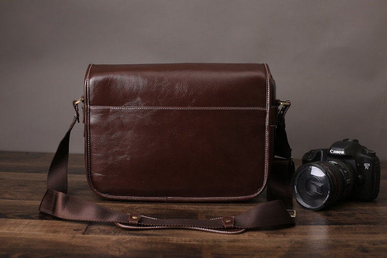 Personalized Large Leather DSLR Camera Bag Fits 2-3 Lens, Messenger ...