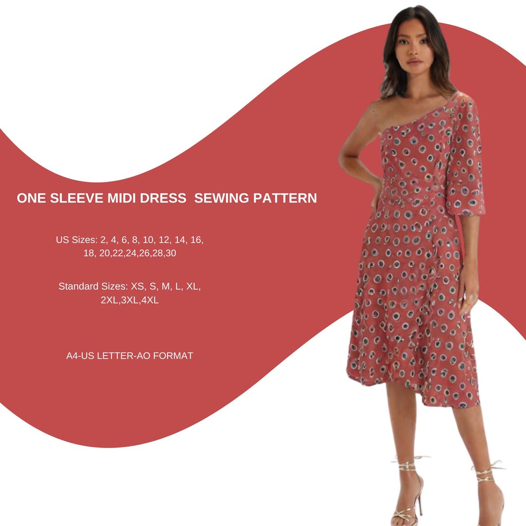 One Sleeve Midi Dress Sewing Pattern | Asymmetrical Dress | Elegant One ...