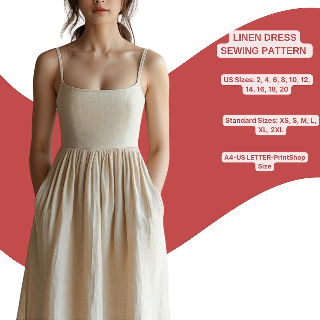 Linen Dress Sewing Pattern | Spaghetti Strap Summer Dress | Gathered ...