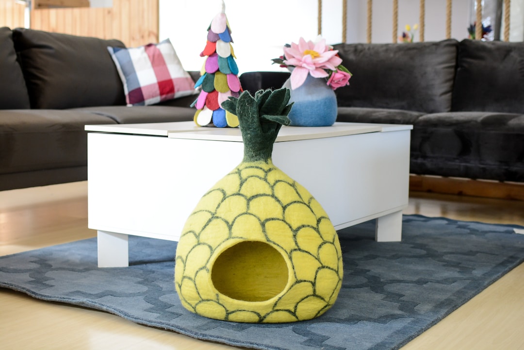 Pineapple Shaped Handmade Felt Cat Cave- Wool Cat Bed Using 100% Pure ...