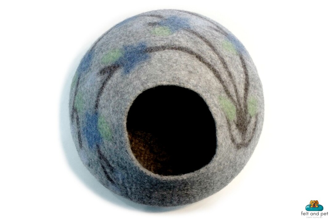 Felt Cat Cave - Cat Nap Cocoon- Natural Gray Pet House - Hand Washable ...
