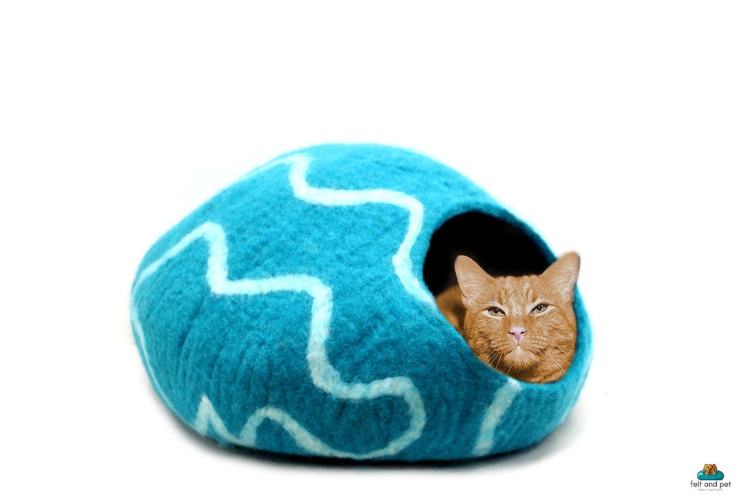 Felt Blue Cat Cave Cat House Sky Blue Pet Bed Hand Felted Wool Bed Cat ...