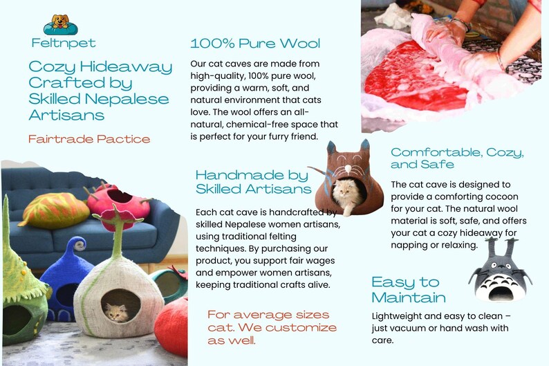 Handmade Felt Cat Cave – Blue Strawberry Pet House - Etsy UK