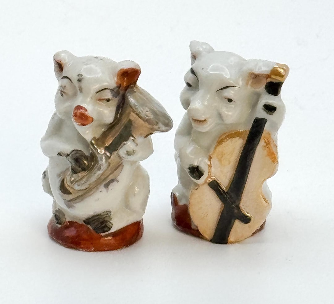 Vintage Miniature Pig Figurines Playing Instruments – Japan Ceramic ...