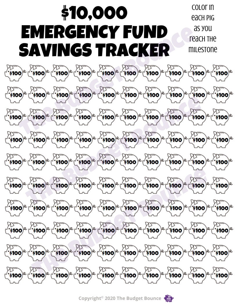 10000 Emergency Fund Savings Tracker - Etsy