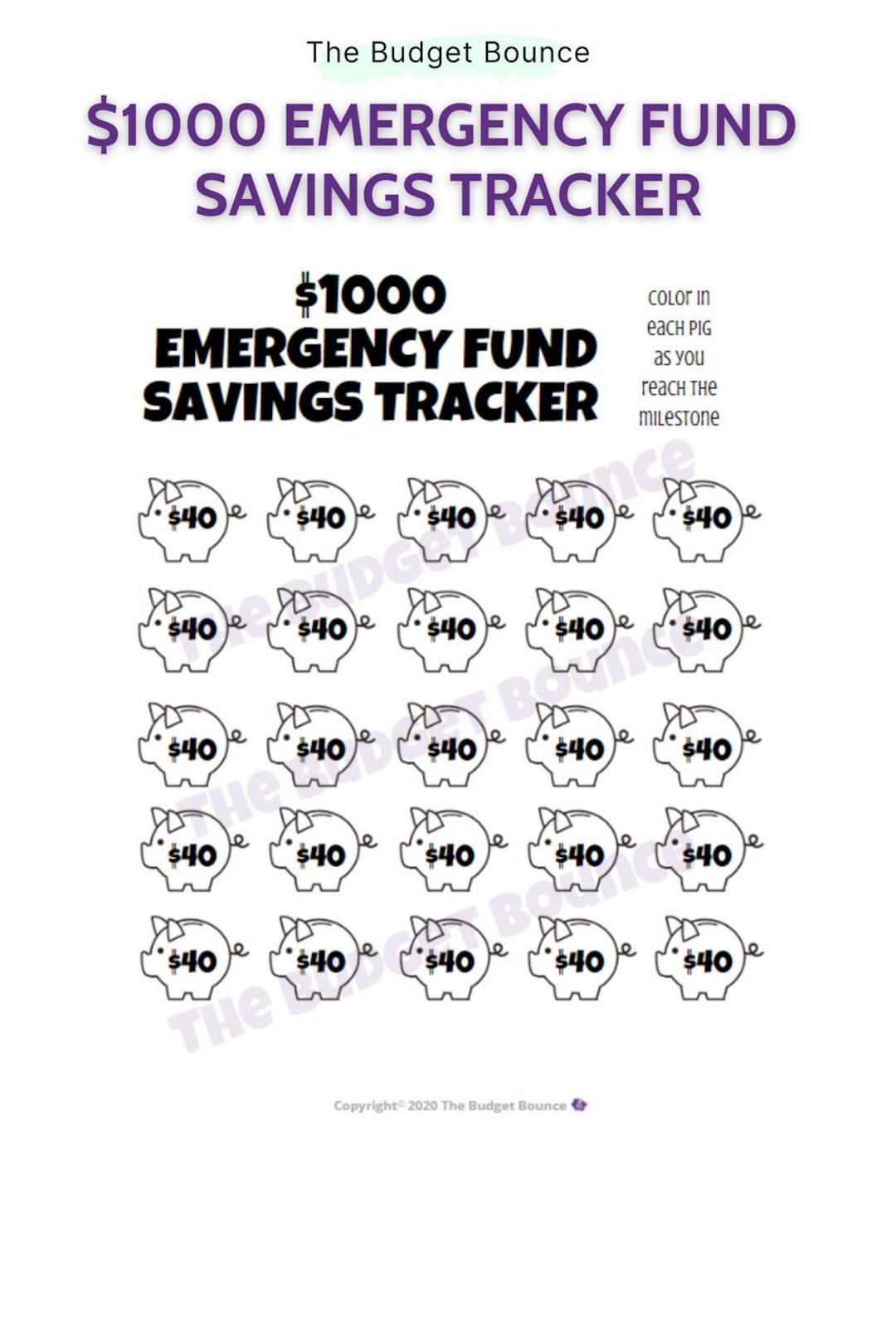 1000 Emergency Fund Savings Tracker - Etsy