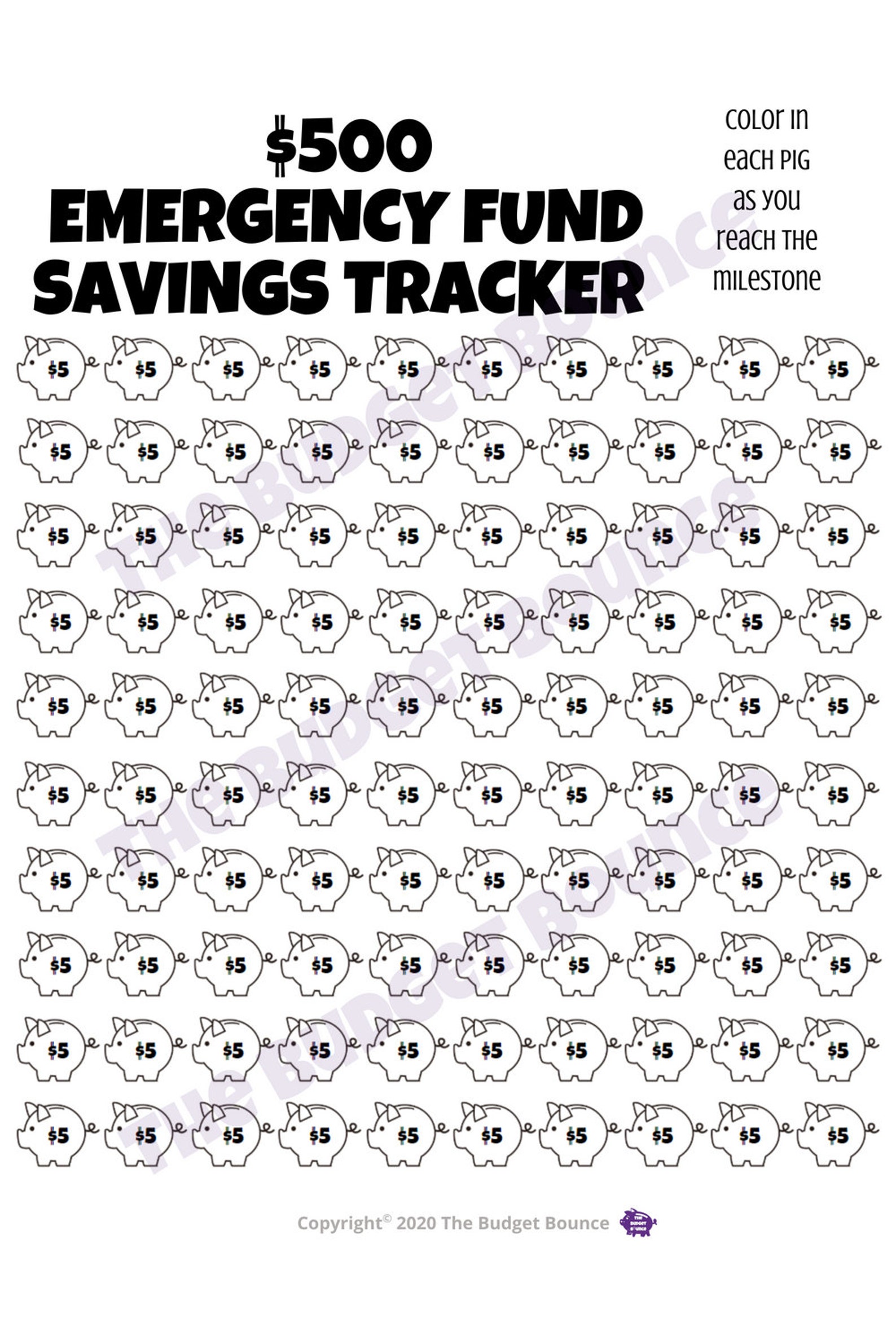500 Emergency Fund Savings Tracker - Etsy