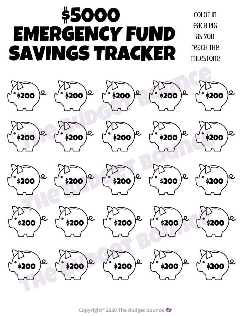 5000 Emergency Fund Savings Tracker - Etsy
