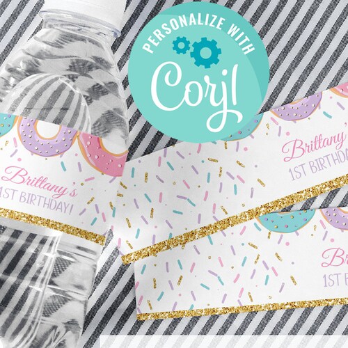 Donut Water Bottle Label Editable Template Donut Birthday - Etsy