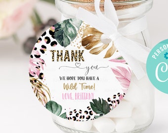Editable Leopard Print Birthday Party Favor Labels Jungle Wild Child ...
