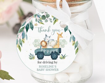 Editable Drive by Baby Shower Favor Tag Safari Animal Drive Through ...