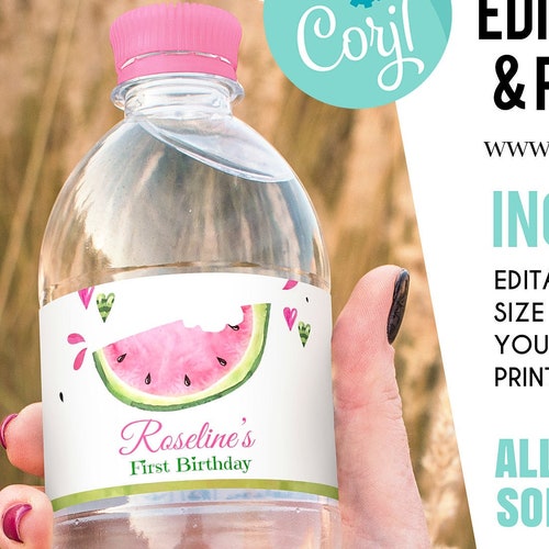 EDITABLE Watermelon Bottle Labels One in a Melon Water Bottle - Etsy