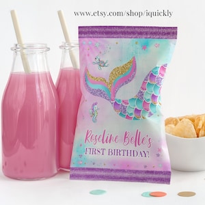 Editable Mermaid Bag Label Template Under the Sea Party Labels Sized to ...