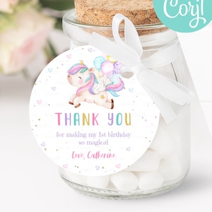 Editable Unicorn Favor Tags Unicorn Birthday Party Thank You Gift Tags ...