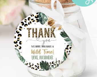 Editable Leopard Print Birthday Party Favor Labels Jungle Wild Child ...