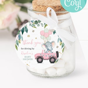 Editable Drive by Baby Shower Favor Tag Elephant Drive Through Gift Tag ...