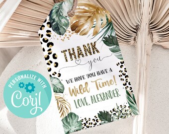Editable Leopard Print Birthday Party Favor Labels Jungle Wild Child ...