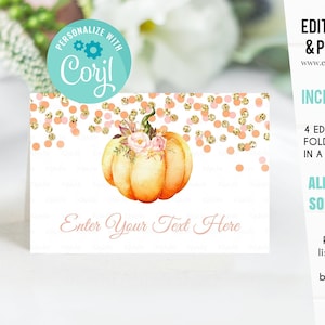 EDITABLE Pumpkin Food Tags, Little Pumpkin Buffet Label, Fall Autumn ...