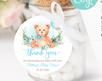 Editable Cupcake Toppers Teddy Bear Baby Shower Favors Gift Tags Favor ...