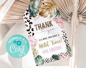 Editable Leopard Print Birthday Party Favor Labels Jungle Wild Child ...