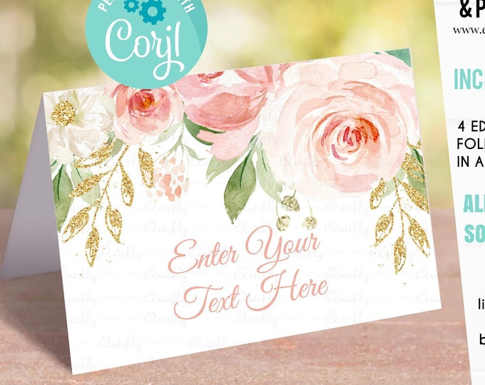 EDITABLE Blush Pink Floral Food Tags Buffet Label Tent Card - Etsy