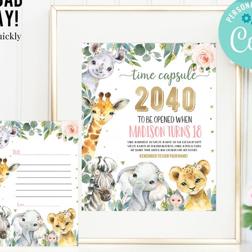 EDITABLE Safari Time Capsule and Matching Note Cards Jungle - Etsy