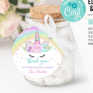 EDITABLE Unicorn Favor Tags, Thank You Tags, Gift Tags, Unicorn Party ...
