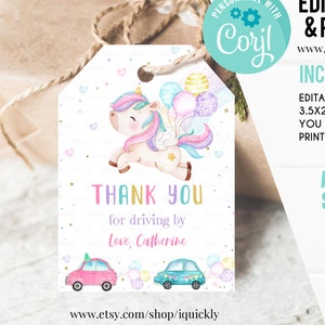 Editable Unicorn Favor Tags Unicorn Birthday Party Thank You Gift Tags ...
