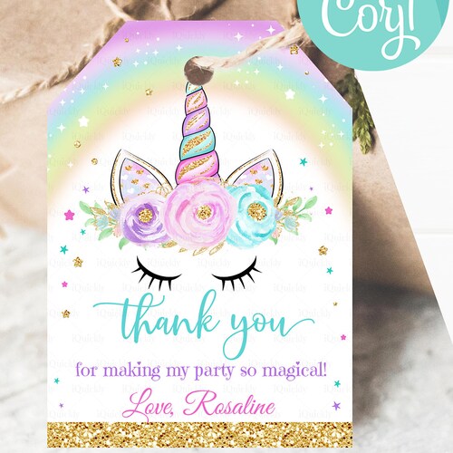 EDITABLE Unicorn Favor Tags Thank You Tags Gift Tags | Etsy