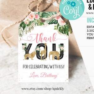 Jungle Gold Favor Tags, Editable Thank You Tags, Safari Gift Tags, Wild ...