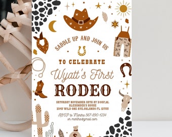 Editable My First Rodeo Invitation Cowboy Birthday Invite Wild West ...