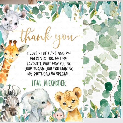 EDITABLE Safari Birthday Thank You Card Girl Wild One 1st - Etsy