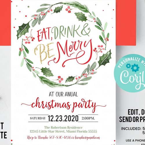 Holiday Party Invitation Template Christmas Invitation - Etsy