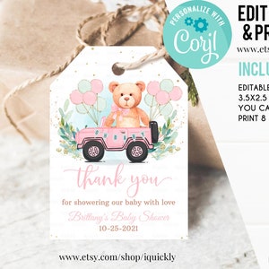 Editable Drive by Baby Shower Favor Tag Teddy Bear Drive - Etsy