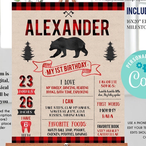 Editable Lumberjack Milestone Birthday Poster Buffalo Plaid | Etsy