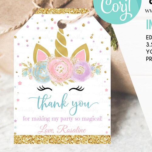 Editable Unicorn Favor Tags Magical Birthday Thank You Tags - Etsy