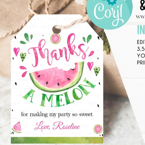 Editable Watermelon Thank You Card Thanks a Melon Thank You - Etsy