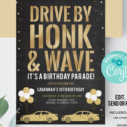 Editable Drive by Birthday Parade Invitation Drive Through - Etsy