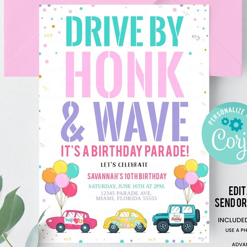 Editable Drive by Birthday Parade Invitation Drive Through - Etsy