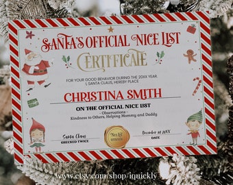 Editable Santa Claus Official Nice List Certificate Letter From Desk ...
