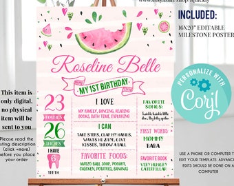 Watermelon Milestone Birthday Poster EDITABLE First Birthday | Etsy