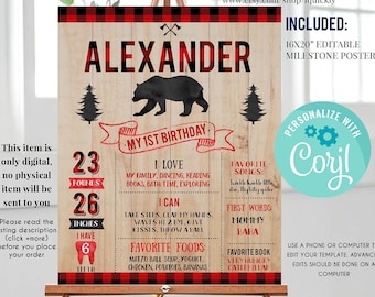 Editable Lumberjack Milestone Birthday Poster Buffalo Plaid | Etsy