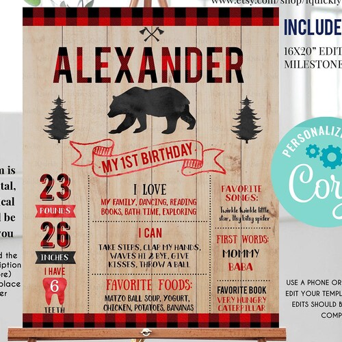 Editable Lumberjack Milestone Birthday Poster Buffalo Plaid | Etsy
