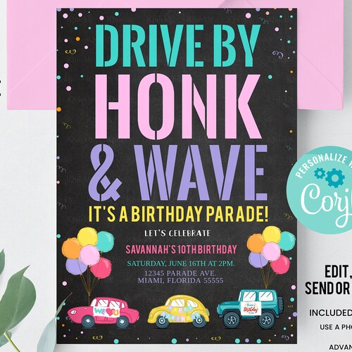 Editable Drive by Birthday Parade Invitation Drive Through - Etsy