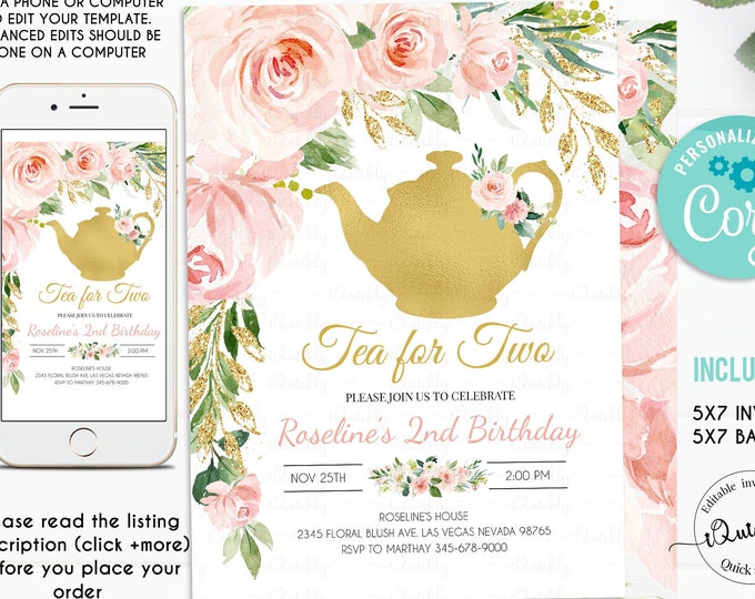 EDITABLE Tea Party Invitation Tea Party Birthday Invitations - Etsy