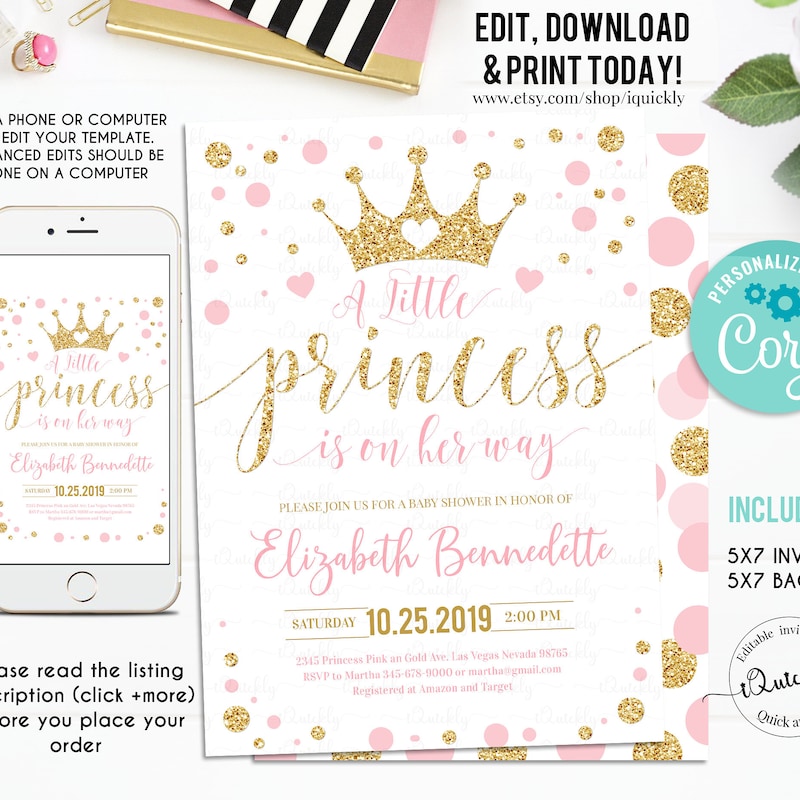Princess Baby Shower Invitations - Etsy