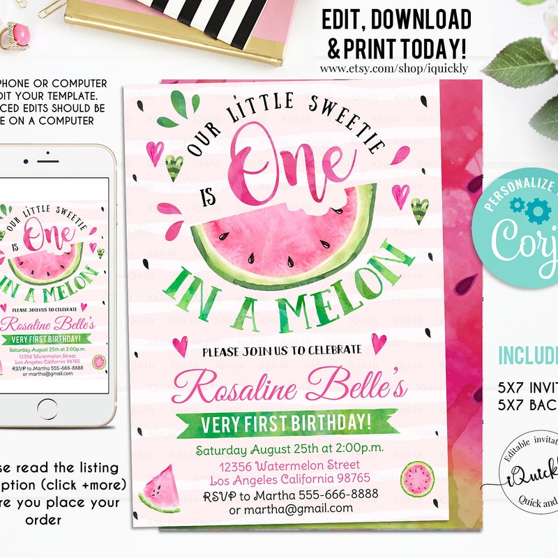 Watermelon Invitation - Etsy