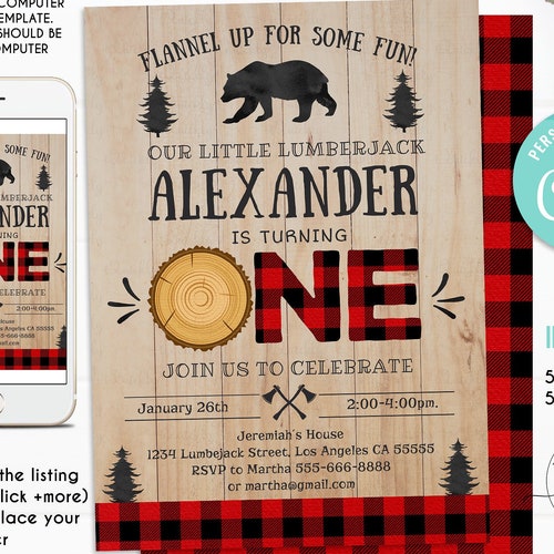 Editable Lumberjack Milestone Birthday Poster Buffalo Plaid | Etsy
